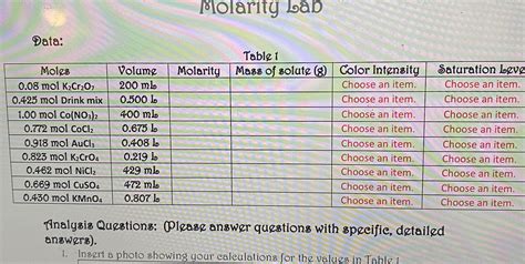 Solved Molarity Lab Data Analysis Questions Please Answer