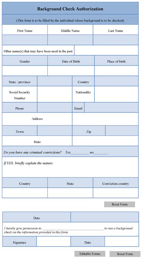 Background Check Authorization Form Editable Forms