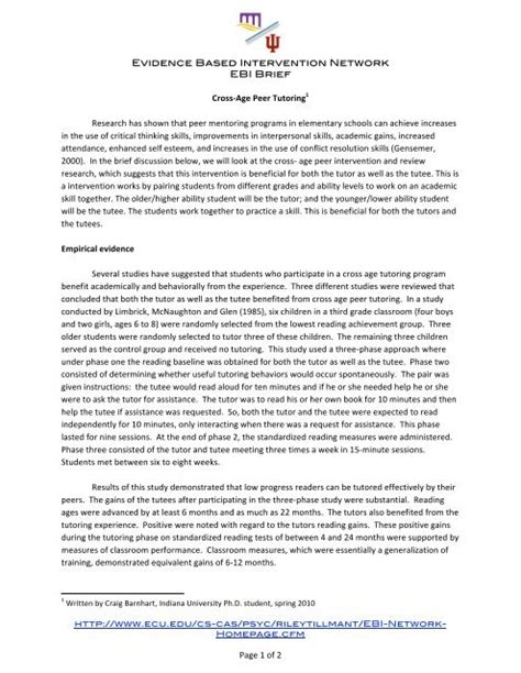Brief Cross Age Peer Tutoring Evidence Based Intervention Network