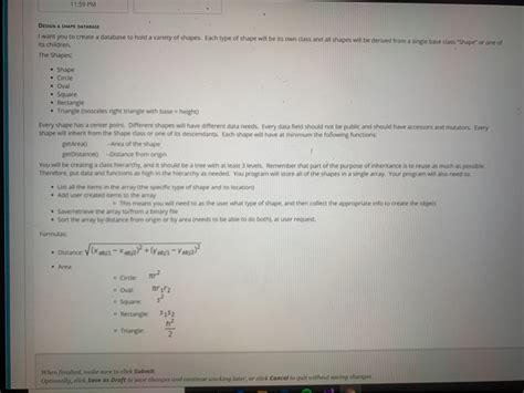 solved 11 59 pm design a shape database i want you to create