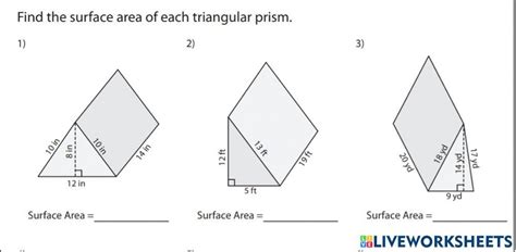 Surface Area Of Triangular Prisms Online Exercise For Live Worksheets Library