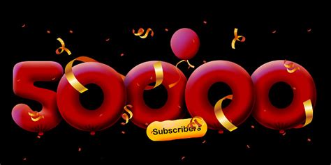 50000 명의 팔로워가있는 배너는 3d 빨간색 풍선과 다채로운 색종이 형태로 감사합니다 소셜 미디어 50k 팔로워 를위한 벡터 일러스트 3d 번호 감사 구독자를 축하하는