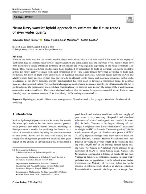 Pdf Neuro Fuzzy Wavelet Hybrid Approach To Estimate The Future Trends Of River Water Quality