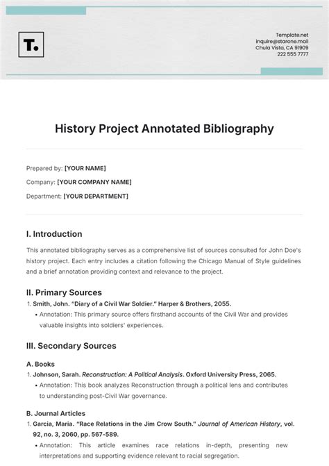Free School Project Bibliography Template To Edit Online