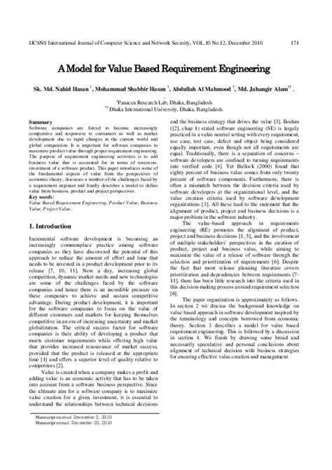 Pdf A Model For Value Based Requirement Engineering