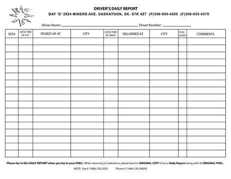 Printable Driving Log Sheet