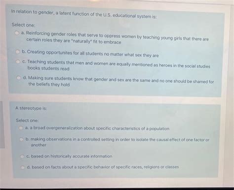 Solved In Relation To Gender A Latent Function Of The U S