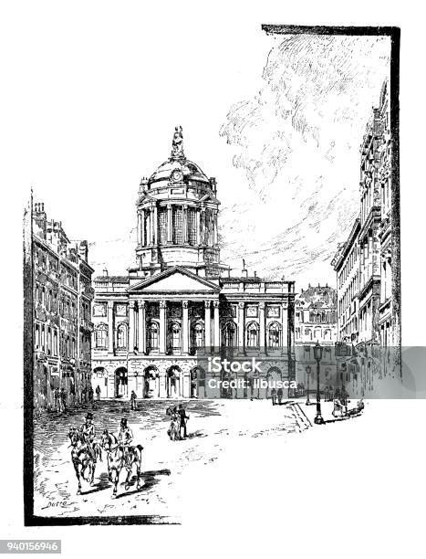 잉글랜드 스코틀랜드와 아일랜드의 삽화를 골동품 마을 회관 리버풀 리버풀 영국에 대한 스톡 벡터 아트 및 기타 이미지 리버풀 영국 마을 회관 1890년 Istock