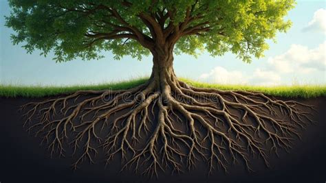 Interconnected Tree Roots On Hillside Representing Unity Stock