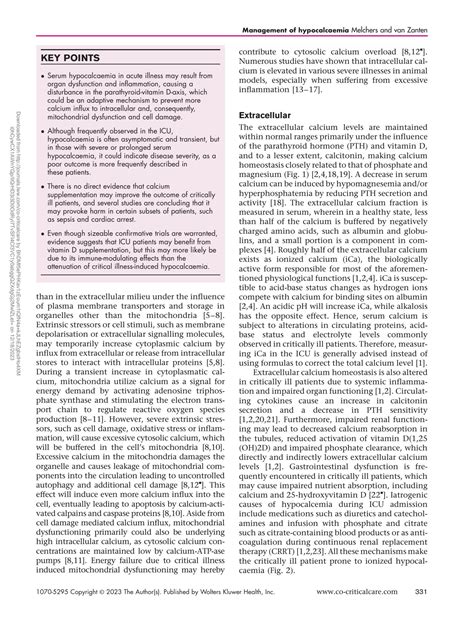 Solution Management Of Hypocalcaemia In The Critically Ill 8 Studypool
