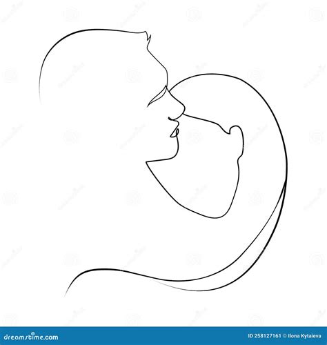 Continuous One Line Abstract Face Of Woman And Man Couple Vector