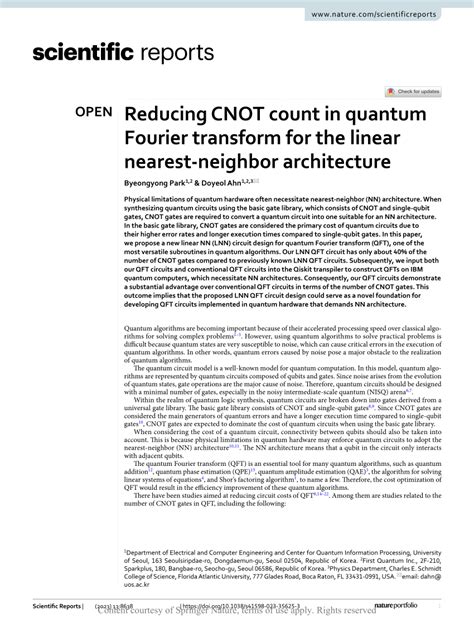 Pdf Reducing Cnot Count In Quantum Fourier Transform For The Linear