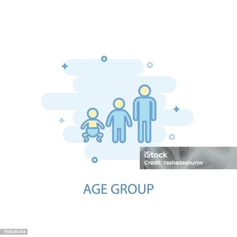연령대 별 라인 개념입니다 간단한 선 아이콘 컬러 일러스트 연령 그룹 기호 플랫 디자인입니다 Ui Ux에 사용할 수 있습니다