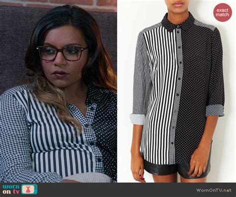 Wornontv Mindys Black And White Polka Dot Striped Checked Shirt On The Mindy Project