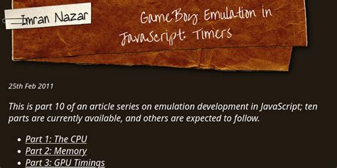 GameBoy Emulation In JavaScript Timers Imran Nazar
