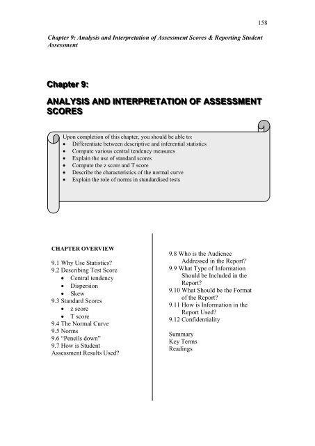 chapter 9 analysis of test scores