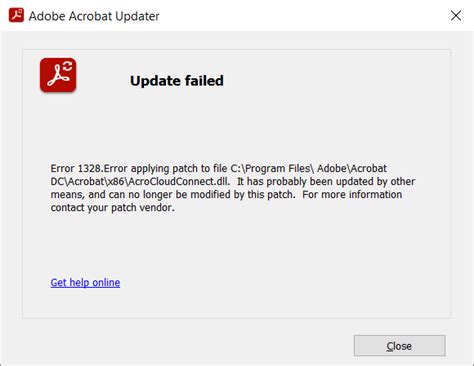 Solved Update Failed Error 1328 Applying Patch Acroclou Adobe