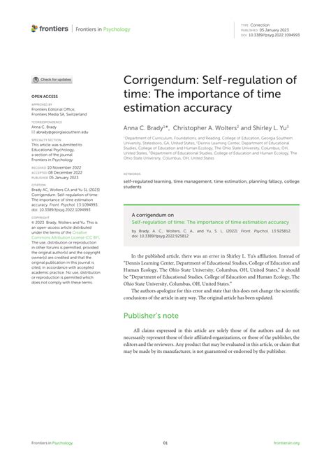 Pdf Corrigendum Self Regulation Of Time The Importance Of Time