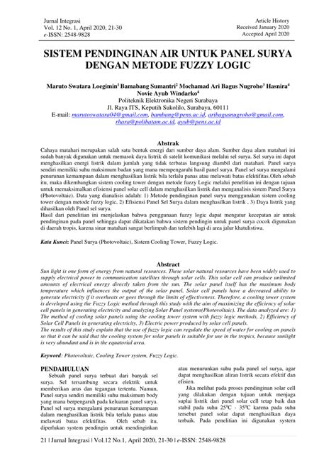 Pdf Sistem Pendinginan Air Untuk Panel Surya Dengan Metode Fuzzy Logic