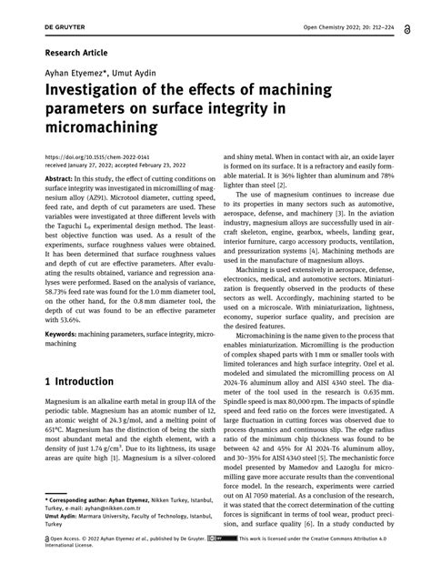 Pdf Investigation Of The Effects Of Machining Parameters On Surface Integrity In Micromachining