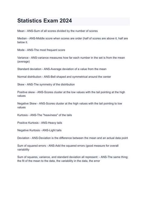 Statistics Exam Questions With 100 Actual Correct Answers Verified Latest Update Graded