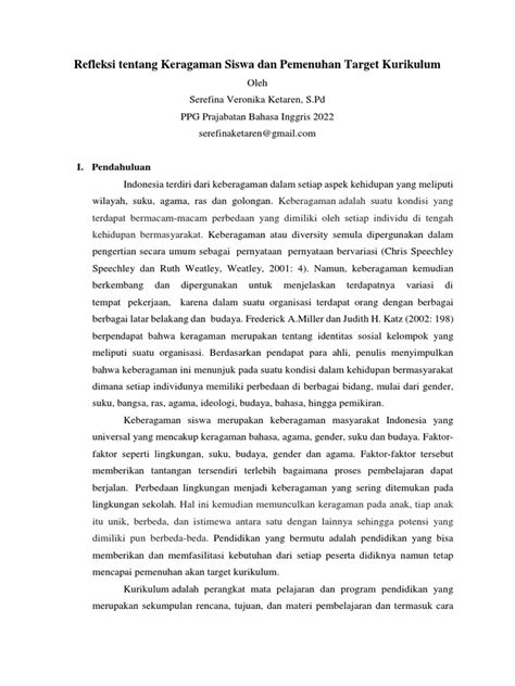 Refleksi Tentang Keragaman Siswa Dan Pemenuhan Target Kurikulum Pdf