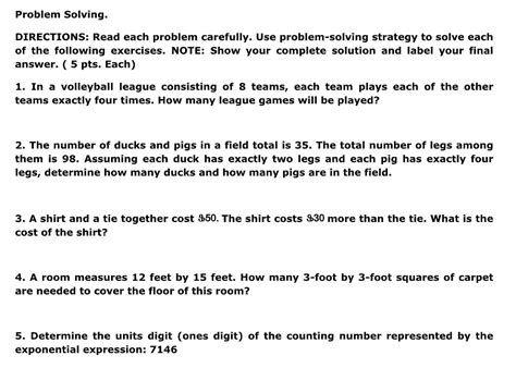 Solved Problem Solving Directions Read Each Problem Carefully Use Course Hero