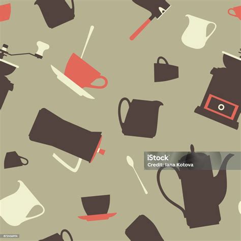 커피 배경입니다 식기로 완벽 한 패턴입니다 벡터 평면 아이콘입니다 0명에 대한 스톡 벡터 아트 및 기타 이미지 0명 가정 주방 가정의 방 Istock