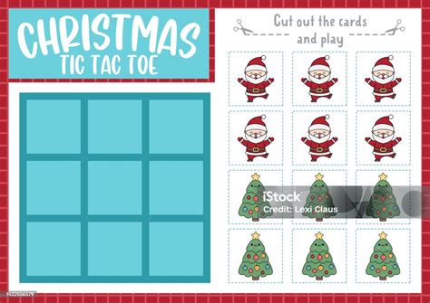 산타 클로스와 전나무 나무와 벡터 크리스마스 틱 택 발가락 차트 귀여운 카와이 캐릭터가있는 새해 보드 게임 경기장 재미있는 겨울 휴가 인쇄 가능한 워크 시트 Noughts
