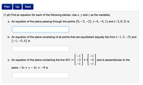 Solved Find An Equation For Each Of The Following Planes