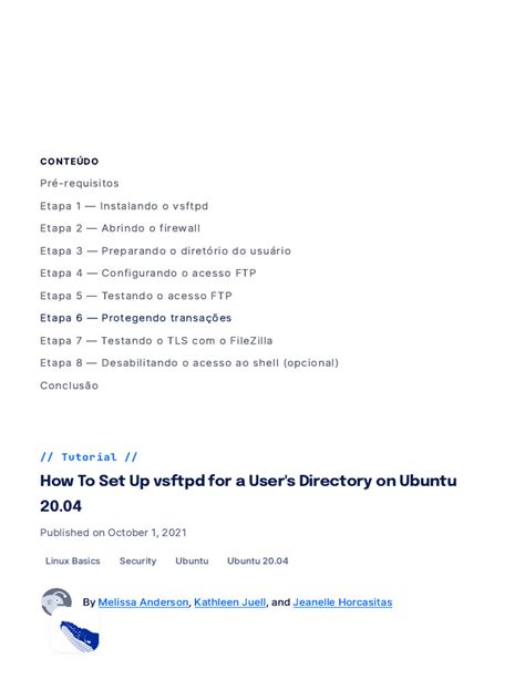 Como Configurar O Vsftpd Para O Diretório De Um Usuário No Ubuntu 2004