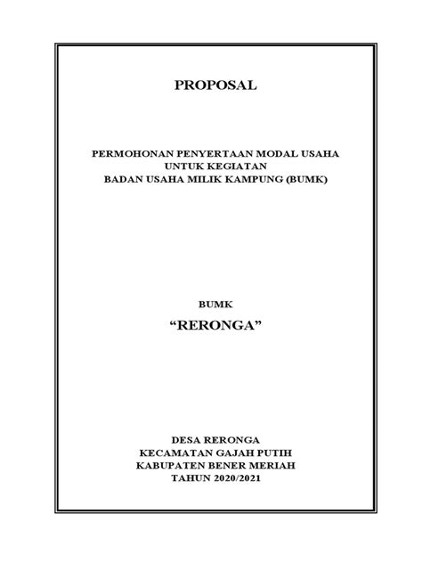 Contoh Proposal Penyertaan Modal Bumdes 1 Pdf