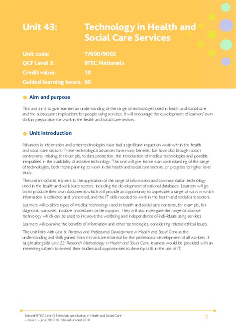 Pdf Edexcel Btec Level 3 Nationals Specification In Health And Social Care Unit 43