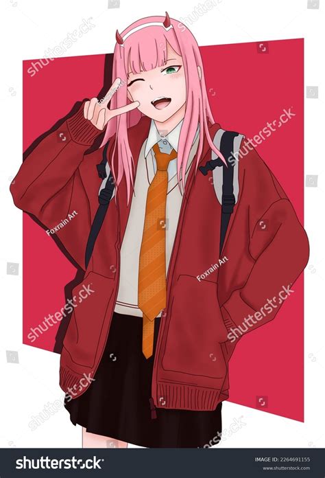 Zero Two Darling Franxx Peace Sign Stock Vector Royalty Free