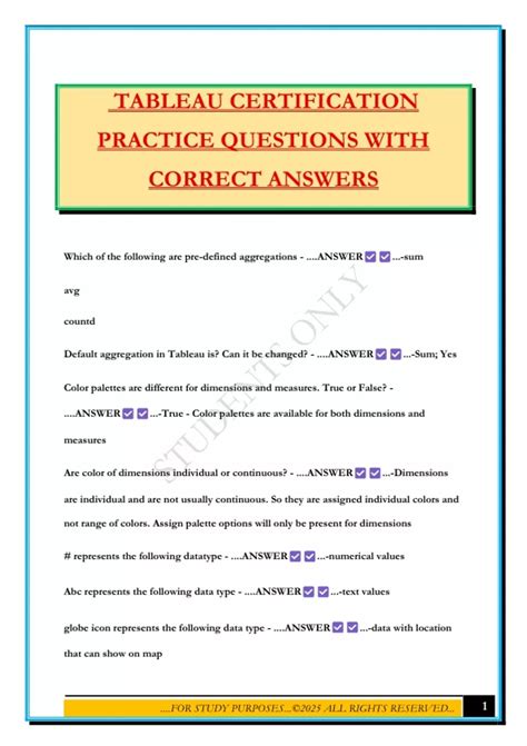 Tableau Certification Practice Questions With Correct Answers Tableau