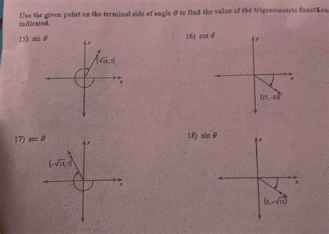 Use the given point on the terminal side of angle θ to find the value of the trigonometric Math