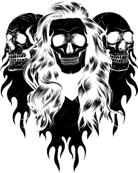 Premium Vector Black Silhouette Of Skull On Fire With Flames Vector Illustration Black And