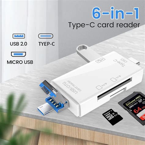 6 In 1 Multifunctional USB 3 0 Card Reader Mini Type C Card Reader TF SD OTG Mobile Phone
