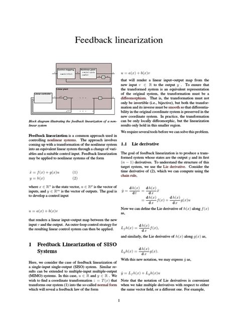 Feedback Linearization Nonlinear Control Pdf Applied Mathematics