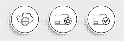Set Line Document Folder And Check Mark Cloud Shield And With Star