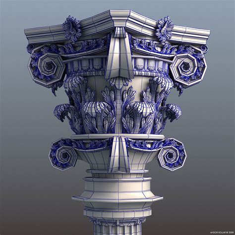 Decorative Column Capital Wireframe Zbrush Environment Art Nouveau
