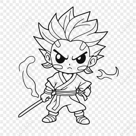 칼을 들고 있는 만화 캐릭터 색칠 페이지 개요 스케치 드로잉 벡터두꺼운 선미술 Png 일러스트 무료 다운로드 Lovepik