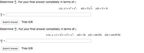 Solved The First Is Partial Deriv Of Dz Dt And Dy Dt For