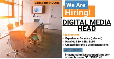 Hiringalert Digitalmediahead Indore 5daysworking Workfromoffice Bhavna Sahni
