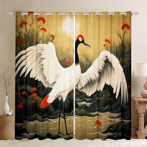 Japanese Crane Curtains Adultsvintage Japanese Style Curtains Blackout