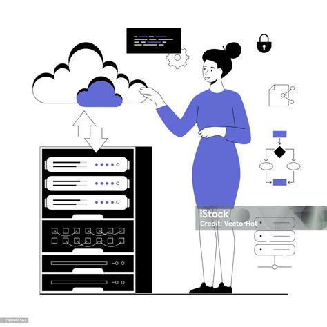 클라우드 컴퓨팅 스토리지 개념 파일 전송 데이터 백업 문서 저장 클라우드 기술 업로드 및 다운로드 웹 디자인을 위한 선 사람들과 벡터 Illustration 다운로드에 대한