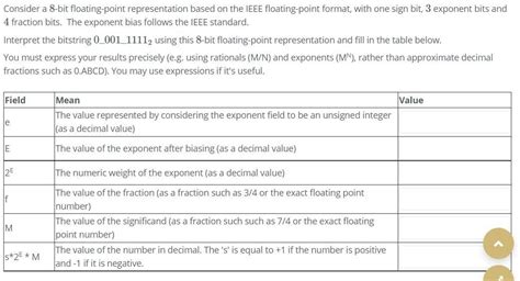 Solved Consider A 8 Bit Floating Point Representation Based