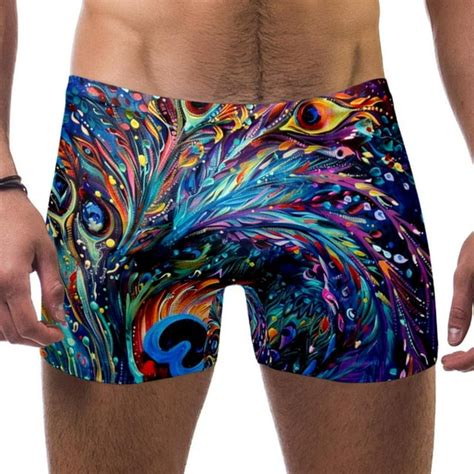 Jammers For Men Mens Bikini Swimwear Modern Art Blue Peacock Feather