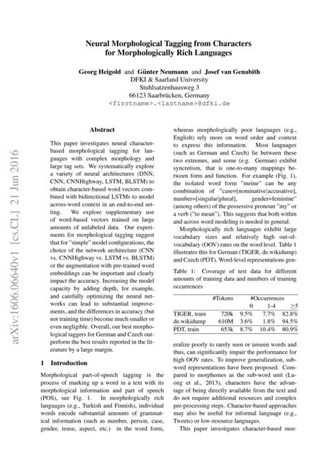 Neural Morphological Tagging From Characters For Morphologically Rich Languages Deepai