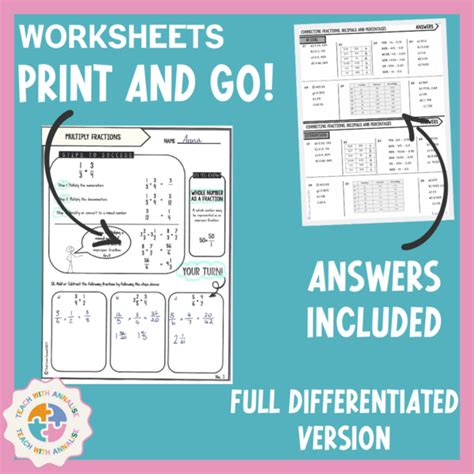 BUNDLE Multiply Divide Add And Subtract Fractions PowerPoint And Worksheets Teacher